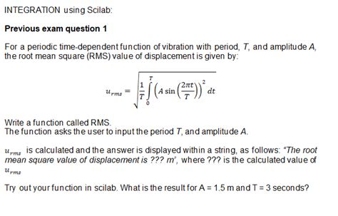 Solved Integration Using Scilab Previous Exam Question 1