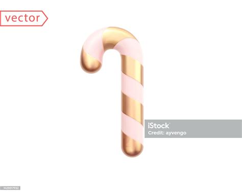 골든 캔디 지팡이 크리스마스 장식 광택있는 만화 스타일의 금색과 흰색 나선형 달콤한 사탕 3d 아이콘 흰색 배경에 격리된 개체입니다 벡터 일러스트 레이 션 3차원 형태에