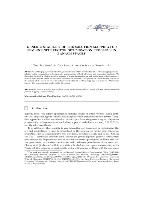 PDF GENERIC STABILITY OF THE SOLUTION MAPPING FOR SEMI INFINITE VECTOR OPTIMIZATION PROBLEMS