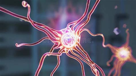 Neuron Cell Close Up With Glowing Synapses Neural Network Concept
