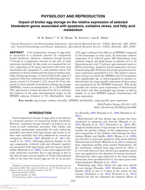 Pdf Impact Of Broiler Egg Storage On The Relative Expression Of Selected Blastoderm Genes