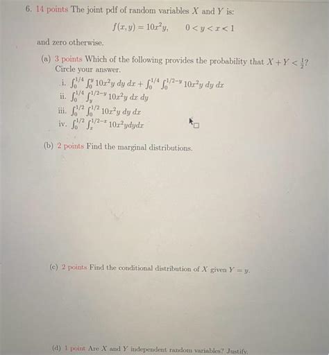 Solved 6. 14 points The joint pdf of random variables X and | Chegg.com