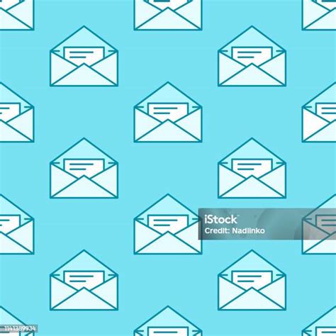 봉투 플랫 라인 아이콘으로 완벽 한 패턴입니다 메일 배경 메시지 편지와 오픈 봉투 이메일 벡터 일러스트 우편 목록 우체국을 위한 파란 백색 얇은 표시 0명에 대한 스톡 벡터