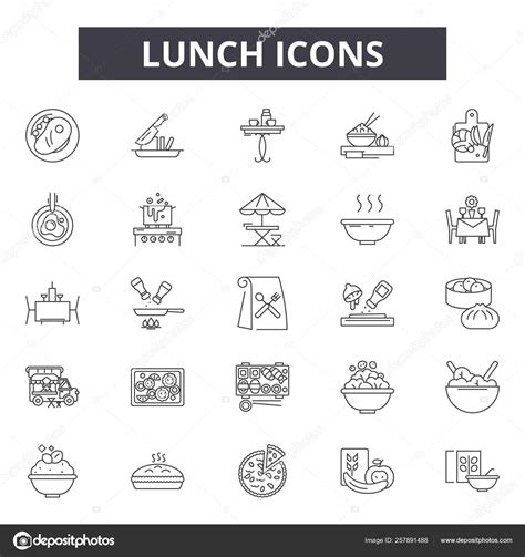 Lunch Line Icons Signs Set Vector Lunch Outline Concept