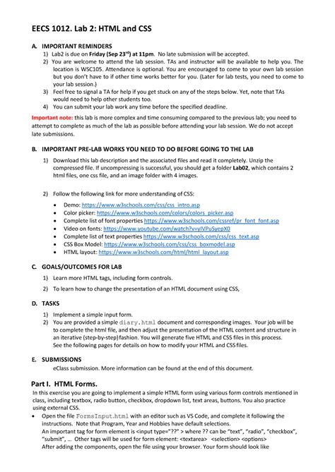 22f Lab02 Converted New Eecs 1012 Lab 2 Html And Css A Important