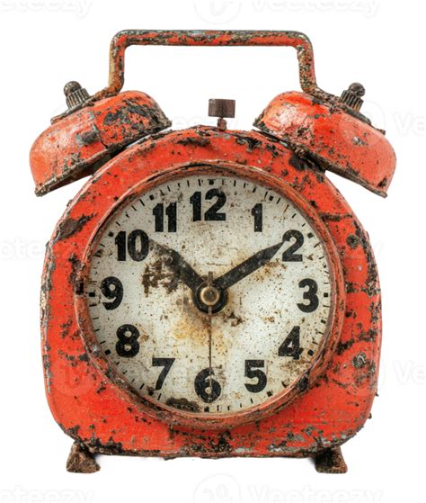 Vintage Rusty Alarm Clock On A White Background 53344226 Png