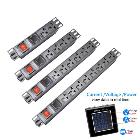 Pdu Power Board 3500w Watt Meter Voltage Current Power Meter 2 12 Way Socket 2 Meter Wire