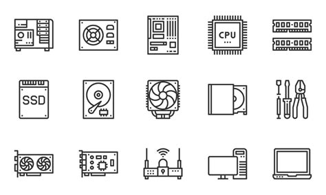 Computer Hardware Line Icons Motherboard Cpu Chip Case Computer 3754942 Vector Art At Vecteezy