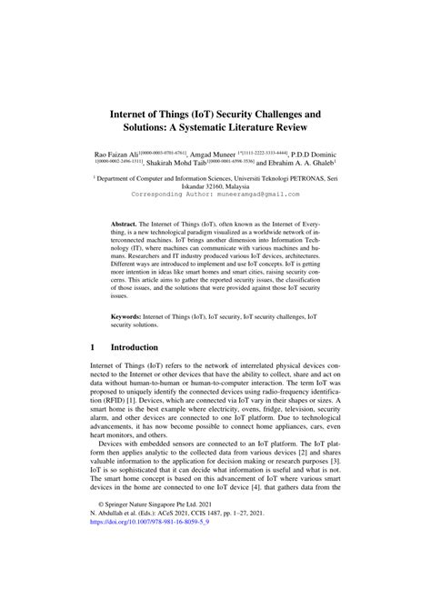 PDF Internet Of Things IoT Security Challenges And Solutions A Systematic Literature Review