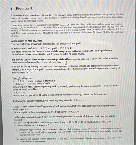 Solved 2 Problem 1 Recursion Video Rankings 8 Marks The