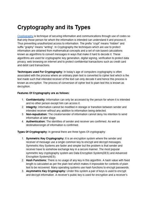 Cryptography And Its Types Pdf Key Cryptography Cryptography