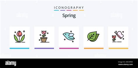 Spring Line Filled 5 Icon Pack Including Beetle Spring Temperature Swan Duck Creative Icons