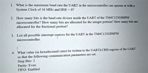 solved 1 what is the maximum baud rate the uart in the