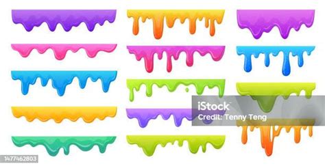 만화 슬라임 줄무늬 테두리 액체 끈적 끈적한 물방울 점액이 튀는 평평한 벡터 그림 세트 점액 튀김 칸막이 기포에 대한 스톡 벡터 아트 및 기타 이미지 Istock