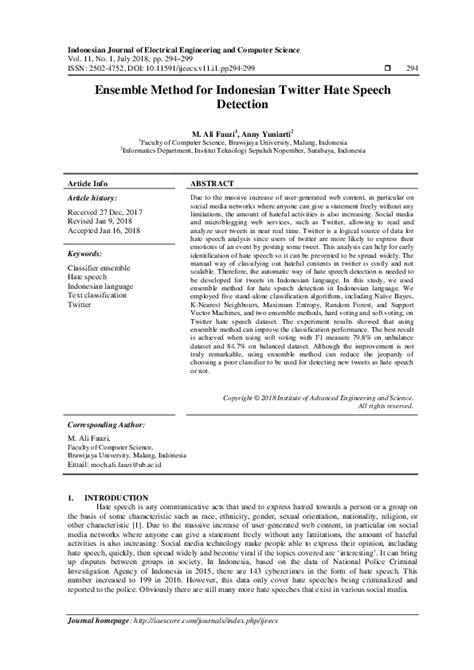 Pdf Ensemble Method For Indonesian Twitter Hate Speech Detection