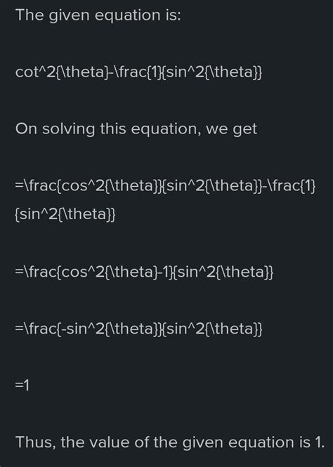 Prove That 1 By Sin Square Theta Minus Cot Square Theta Is Equal To 1