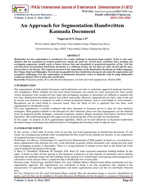 An Approach For Segmentation Handwritten Kannada Document Pdf Image Segmentation Matrix