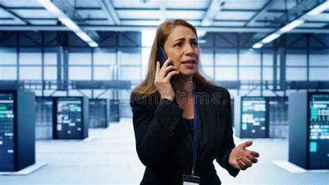 Technician In Data Center Talking In Phone Call Doing Yearly Inspection Stock Image Image Of