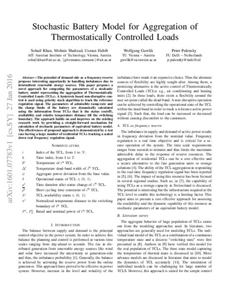 pdf stochastic battery model for aggregation of thermostatically