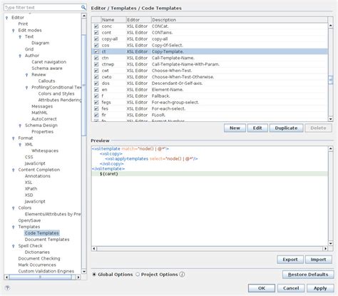 Xml Template Editor Using Code Templates In Oxygen Xml Editor In My Element Williamson