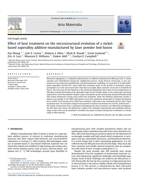 Pdf Effect Of Heat Treatment On The Microstructural Evolution Of A Nickel Based Superalloy