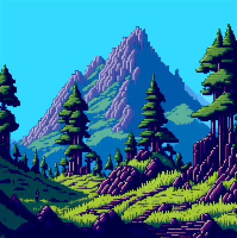 Landscape 8bit Pixel Art Summer Natural Landscape Mountain Scenery