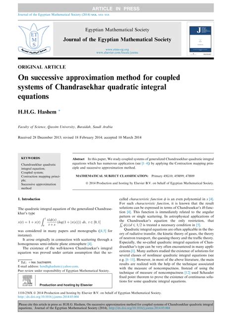 Pdf On Successive Approximation Method For Coupled Systems Of