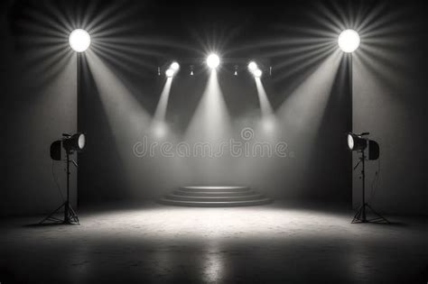 Empty Stage With Spotlights Illuminate For Product Or Human Models Presentation Generative Ai
