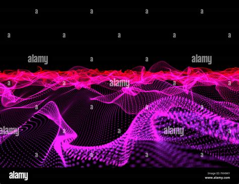 Three Dimensional Illuminated Abstract Digital Wave Of Glowing Particles And Wireframe Hud