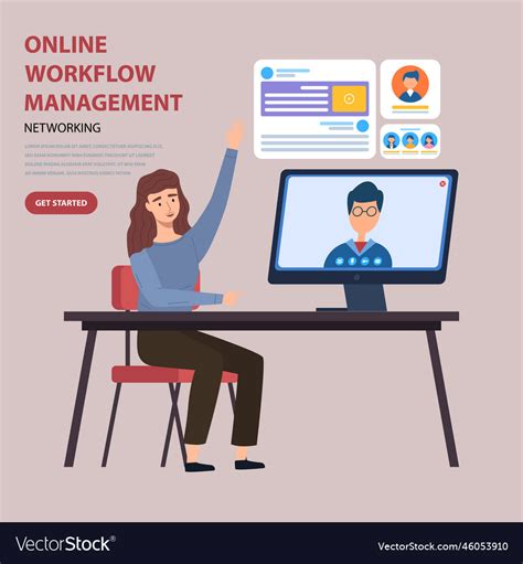 Online Workflow Management Networking Woman Vector Image