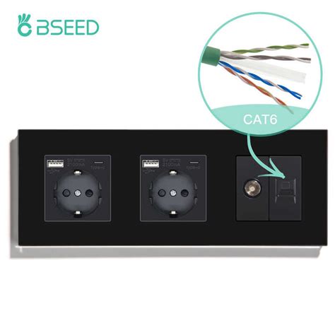 Cat6 Bseed Power Socket Eu Standard Tv Internet Rj45 Pc Connections Usb