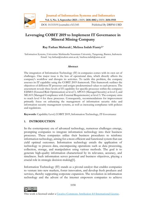 Pdf Leveraging Cobit 2019 To Implement It Governance In Mineral Mining Company