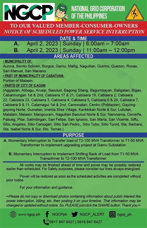 Notice Of National Grid Corporation Of The Philippines Ngcp Scheduled Power Interruption