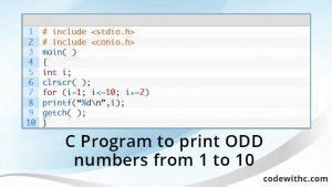 C Program To Print ODD Numbers From To Code With C