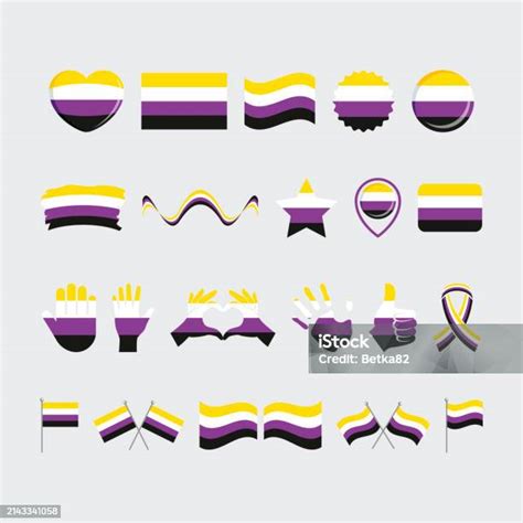 Nonbinary Pride Flag And Symbols Many Icon Set Vector Stock
