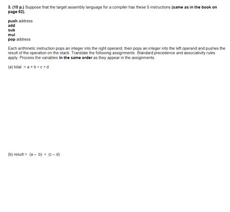 solved 3 10 p suppose that the target assembly language