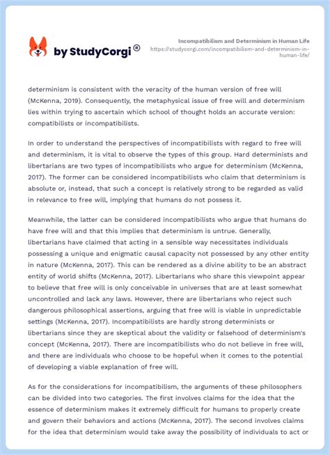 Incompatibilism And Determinism In Human Life Free Essay Example