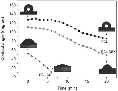 Contact Angle Measurements On The PCL PCL DEX And PCL CS Membrane Download Scientific Diagram