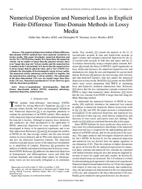 Pdf Numerical Dispersion And Numerical Loss In Explicit Finite Difference Time Domain Methods