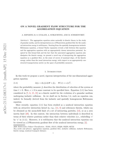 Pdf On A Novel Gradient Flow Structure For The Aggregation Equation