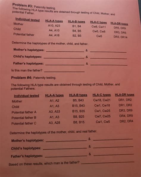 Solved Problem 3 Paternity Testing The Following Hla Type