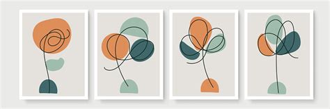 식물벽 아트 벡터 세트 최소한의 자연 벽 예술 추상적인 모양의 보호 단풍 라인 아트 드로잉 인쇄 벽지 커버에 대한 추상 식물 예술 디자인 현대 벡터 일러스트레이션 0명에