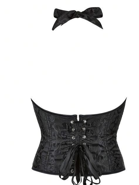 Scroll Pattern Halter Neck Backless Corset Shein Usa