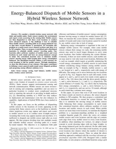 Energy Balanced Dispatch Of Mobile Sensors In A Hybrid Wireless