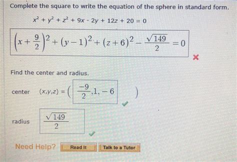 Solved Complete The Square To Write The Equation Of The