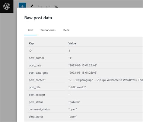 see raw data of posts in wordpress dashboard