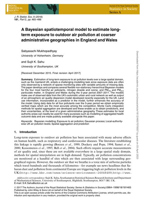 Pdf A Bayesian Spatio Temporal Model To Estimate Long Term Exposure