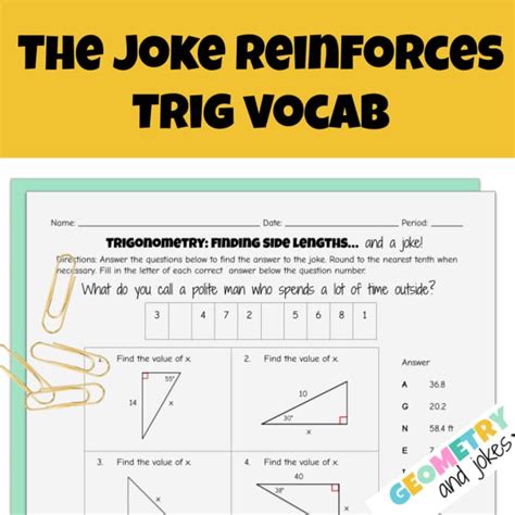 trigonometry finding side lengths of right triangles geometry worksheet