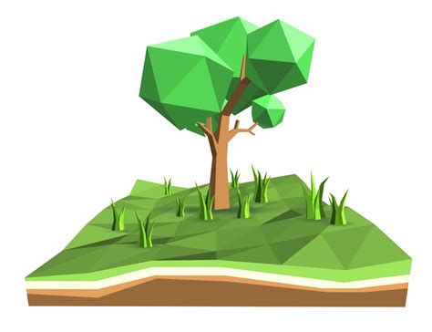 Low Polygon 3d Tree And Grasses 10264853 Png
