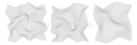 Distorted Square Grid Warped Mesh Texture Retro Punk Design Elements Wireframe Wave Geometry